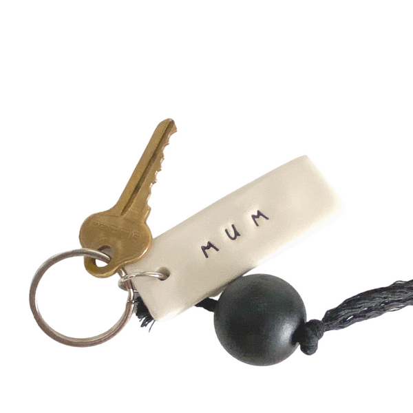 Ceramic keyring 'mum' with black bead + tassel – Caroline C